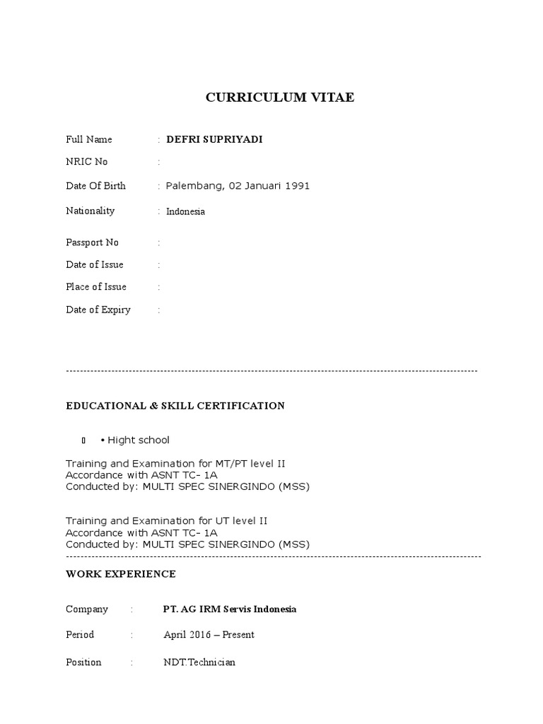 Curriculum Vitae: Educational & Skill Certification | PDF