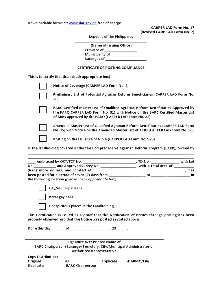 Carper Lad Form No 17 Certificate of Posting Compliance | PDF | Justice ...