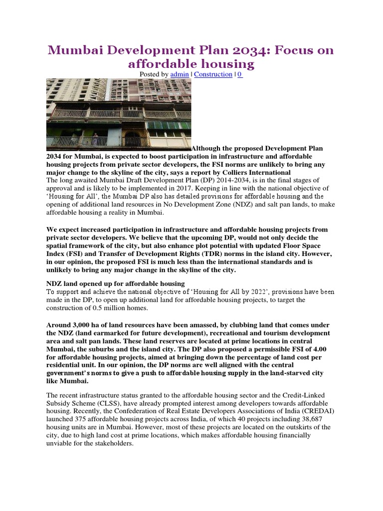 Mumbai Development Plan 2034 | PDF | Public–Private Partnership | Economies