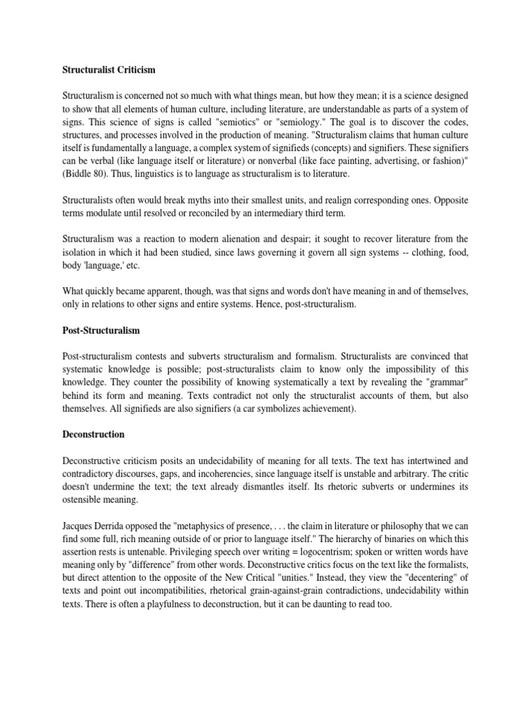 Structuralist Criticism and Deconstruction | PDF | Deconstruction | Neo Marxism