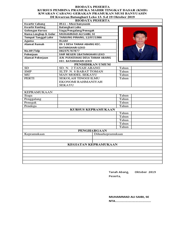 Biodata Peserta Pramuka KMD | PDF