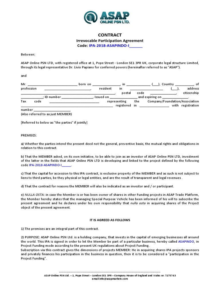 Contract: Irrevocable Participation Agreement Code | PDF | Investor ...