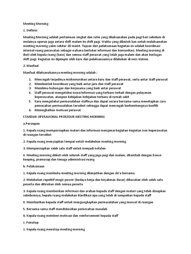 Prosedur dan Manfaat Meeting Pagi | PDF | Karier & Perkembangan