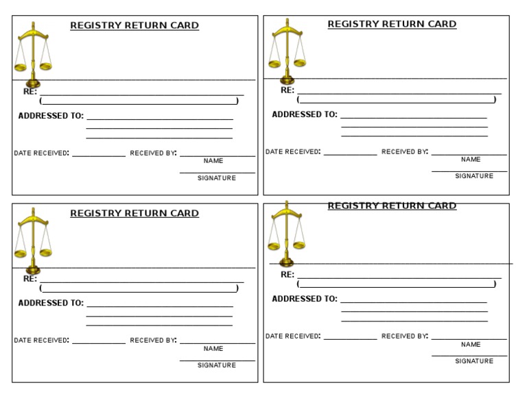 Registry Return Card Template | PDF | Business | Finance & Money Management
