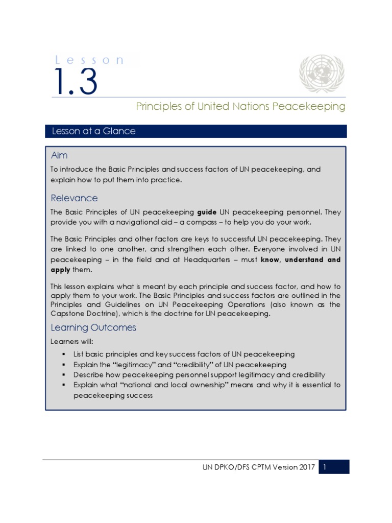 UN Peacekeeping Principles Guide | PDF | Peacekeeping | International ...