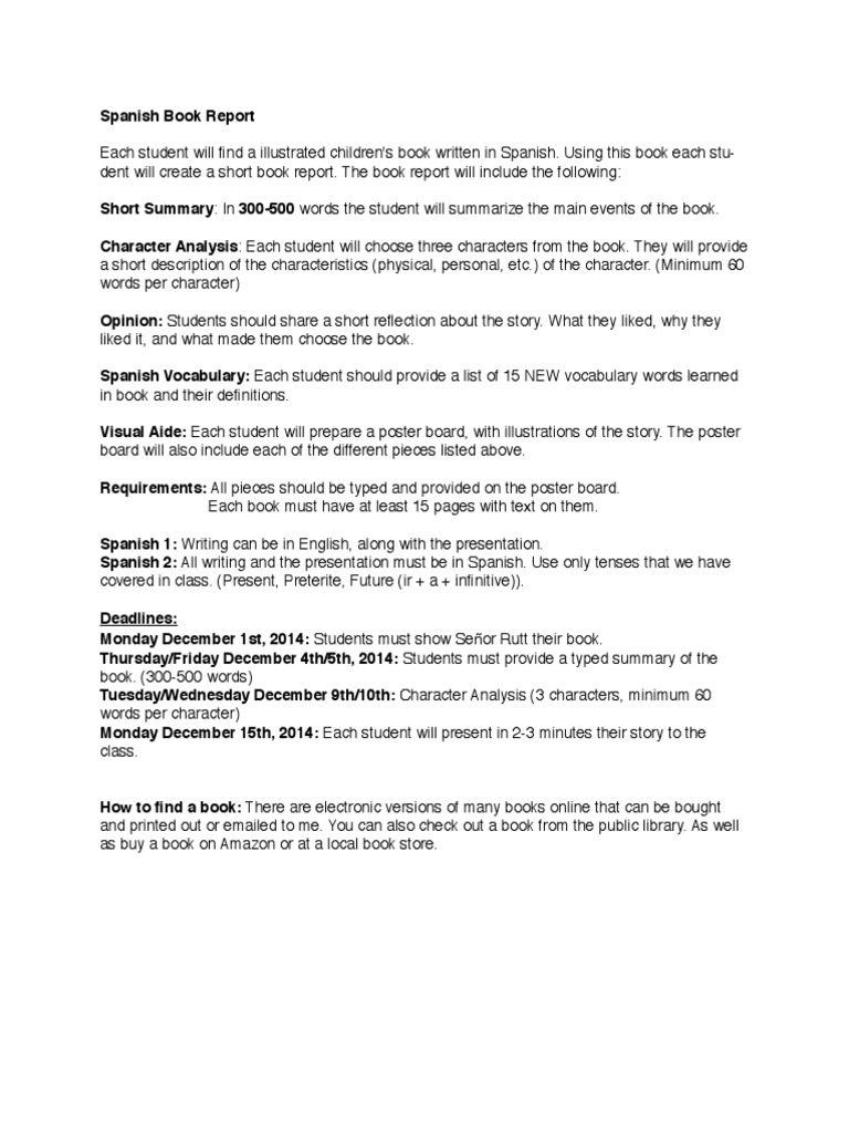 Spanish Book Report Guidelines | PDF | General Fiction