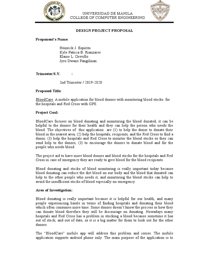 Design Project Proposal Proponent's Name | PDF | Blood Donation ...