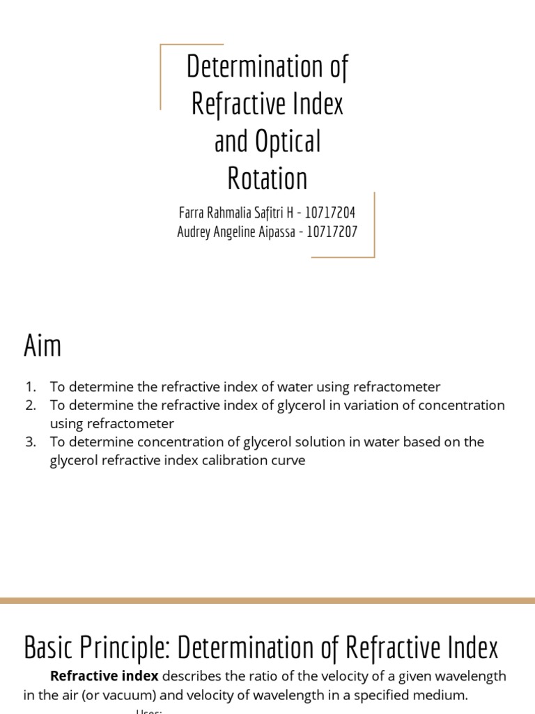 Determination of Refractive Index and Optical Rotation | PDF | Refractive Index | Refraction