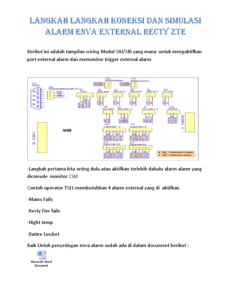 Langkah Langkah Koneksi Dan Simulasi Alarm Enva External Recty Zte | PDF