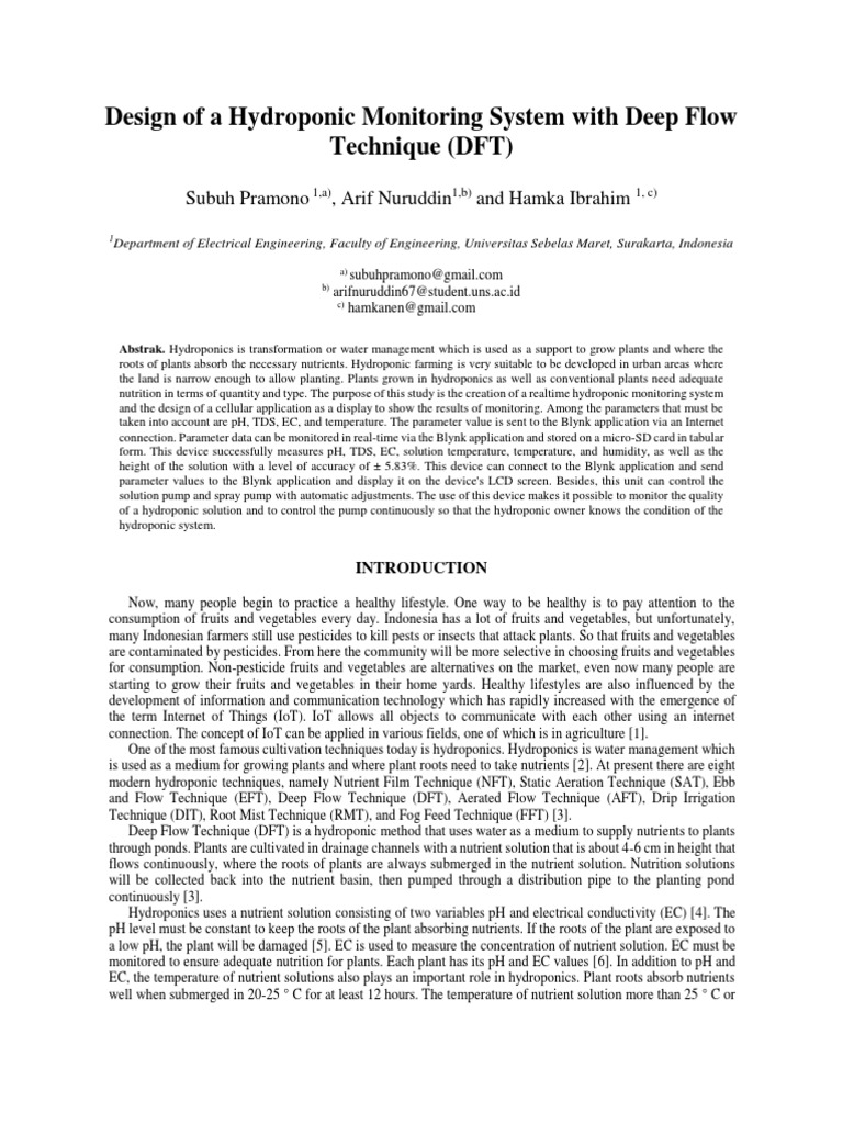 Design of A Hydroponic Monitoring System With Deep Flow Technique (DFT ...