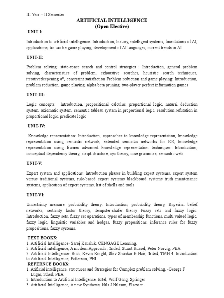 Artificial Intelligence (Open Elective) : Unit-Ii | PDF | Knowledge Representation And Reasoning ...
