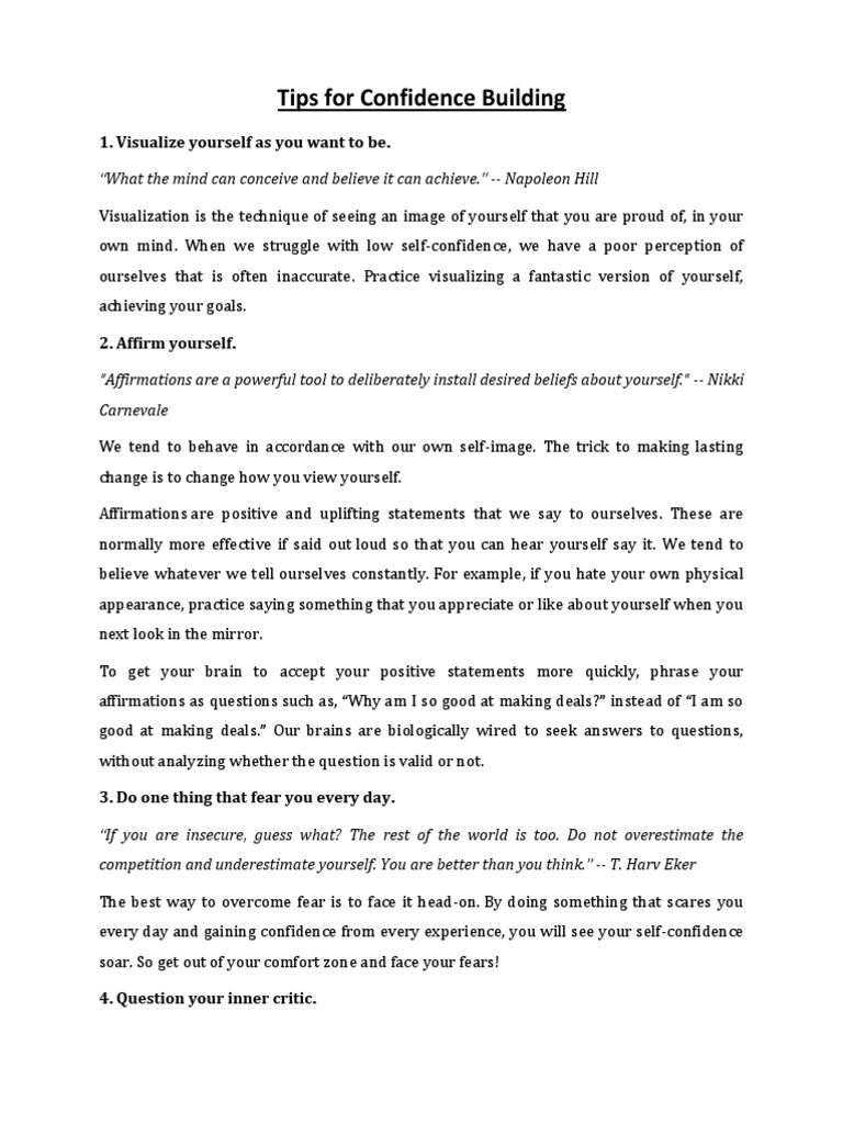 Tips For Confidence Building: 1. Visualize Yourself As You Want To Be ...