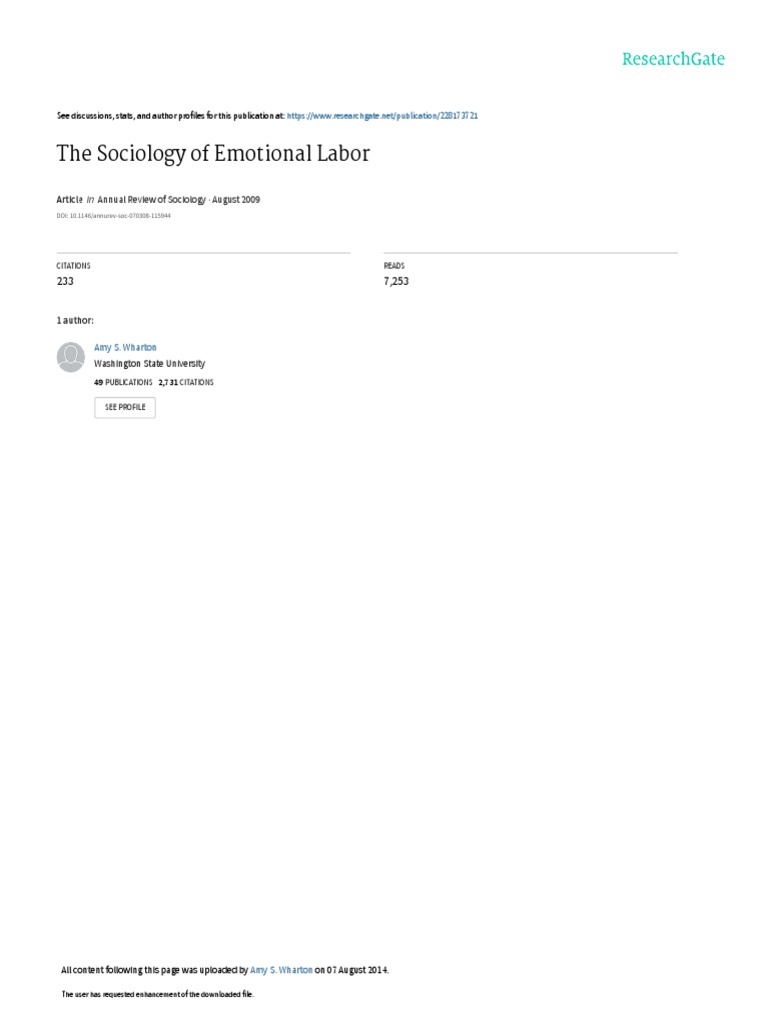 The Sociology of Emotional Labor | PDF | Emotions | Employment