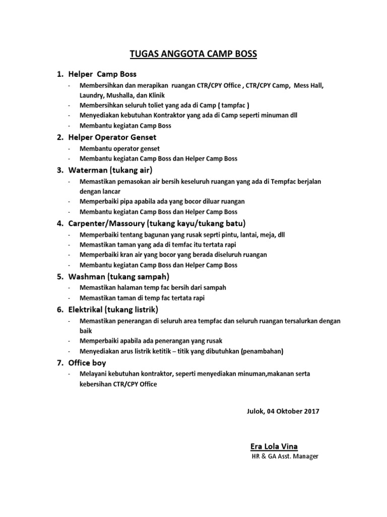 Tugas dan Peran Camp Boss di UAE | PDF | Seni & Disiplin Bahasa