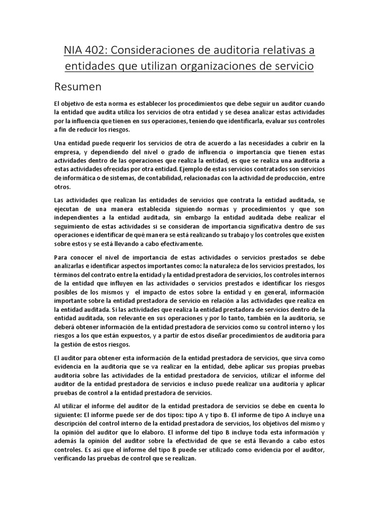 Nia 402 | PDF | Auditoría | Contralor