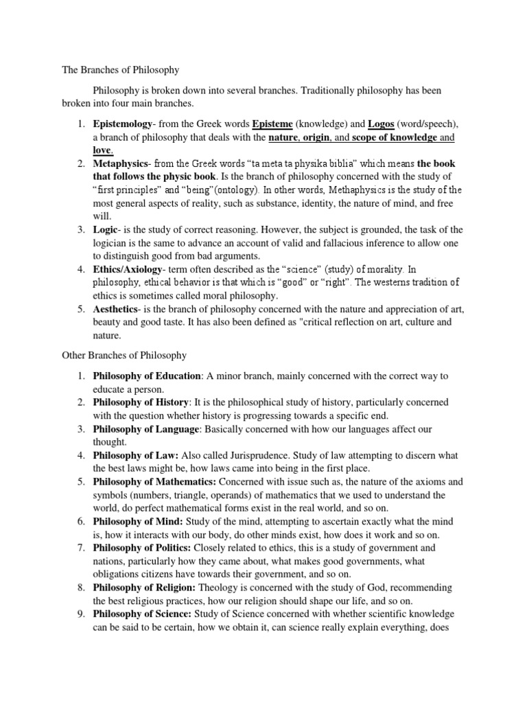 The Branches of Philosophy | PDF | Philosophy Of Mind | Metaphysics