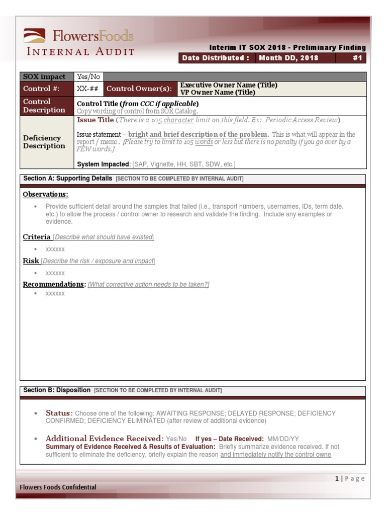 IT SOX 2018 - Prelim Finding Template | Download Free PDF | Internal ...