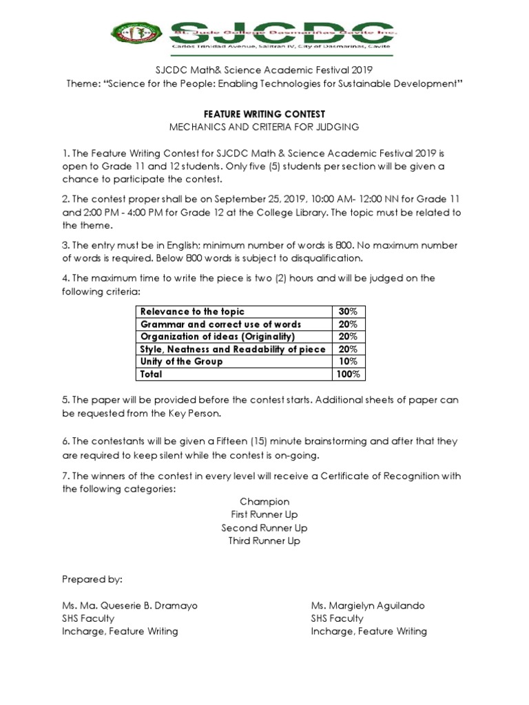 Feature Writing Mechanics and Rubric | PDF