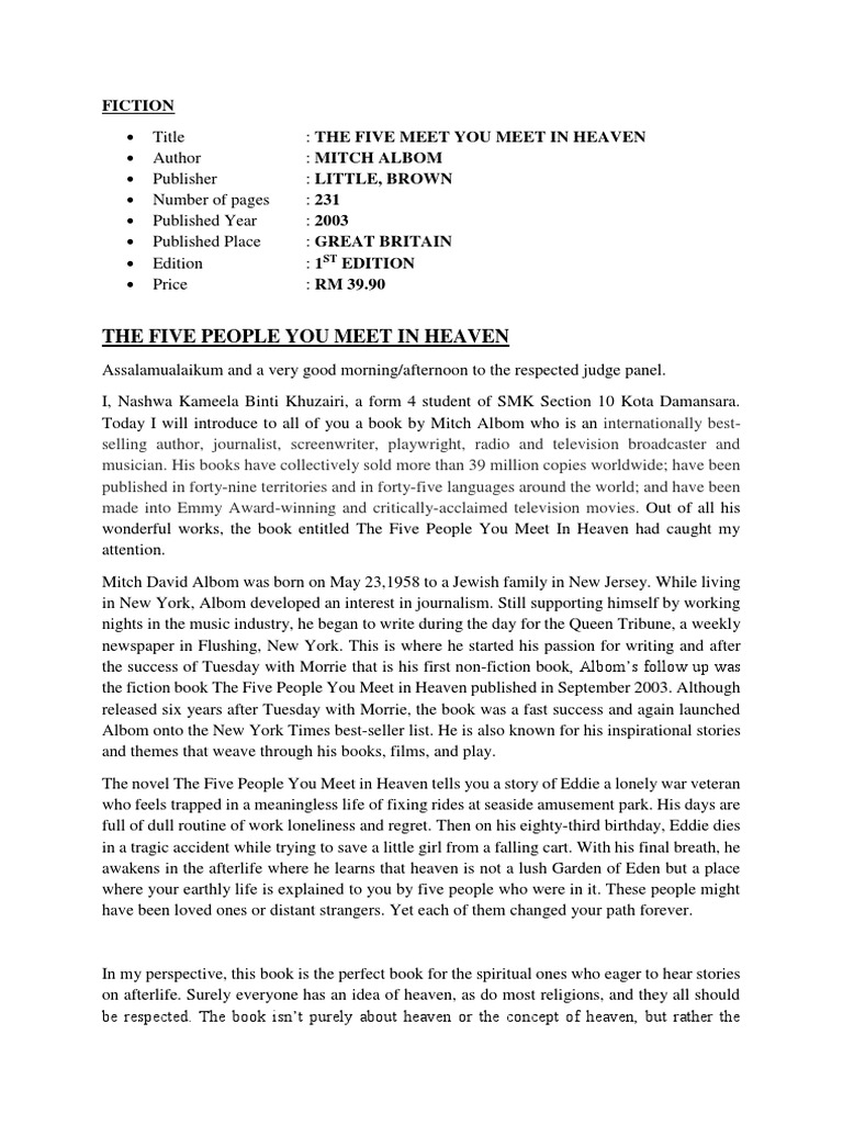 The Five People You Meet in Heaven: Fiction | PDF