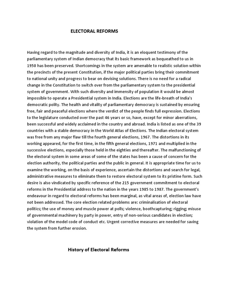 Electoral Reforms | PDF | Government Of India | Elections