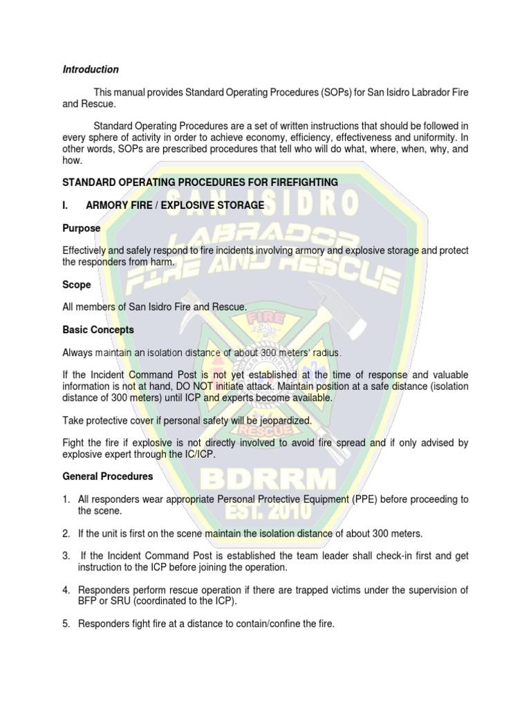 Barangay Fire and Rescue SOPs | PDF | Incident Command System | Firefighter