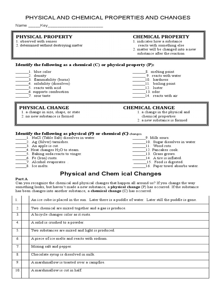 Phys and Chem Properties and Changes and KEY | PDF | Chemical ...