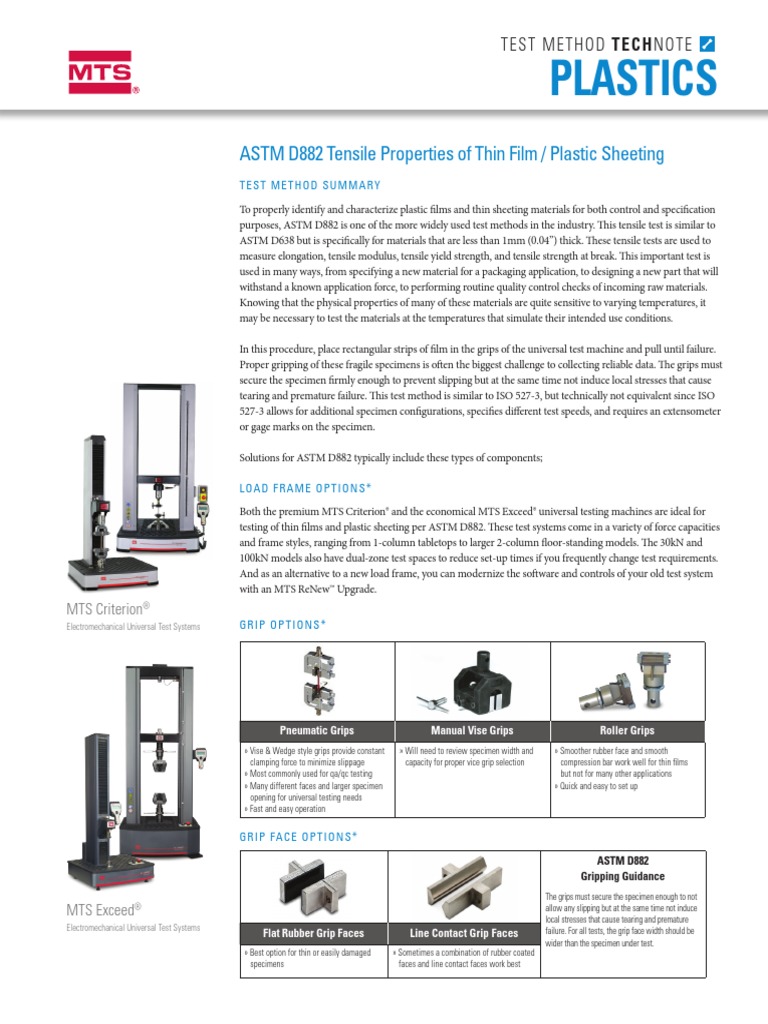 Plastics: ASTM D882 Tensile Properties of Thin Film / Plastic Sheeting ...