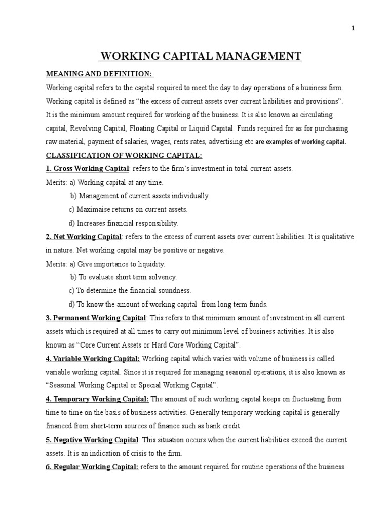 Working Capital Management | PDF | Working Capital | Cost Of Capital