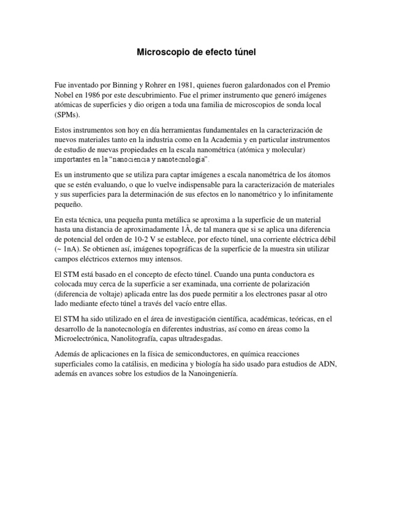 Microscopio de Efecto Túnel | PDF | Microscopio de efecto túnel | Nanotecnología