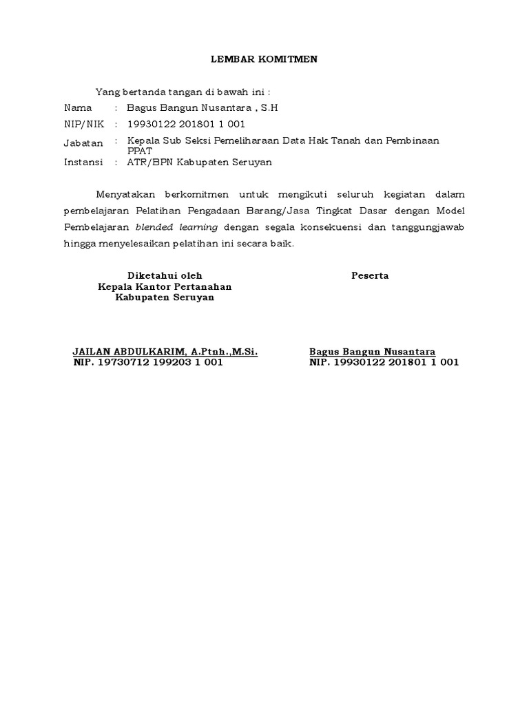 Lembar Komitmen Latihan | PDF