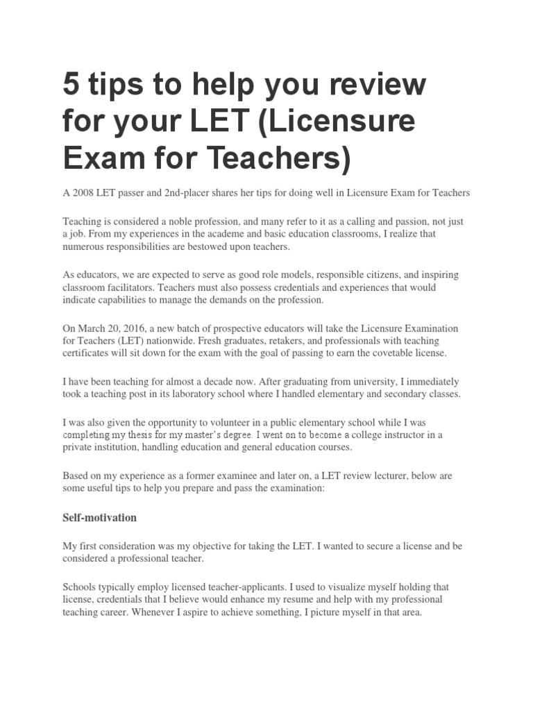 5 Tips To Help You Review For Your LET | PDF | Teachers | Test (Assessment)