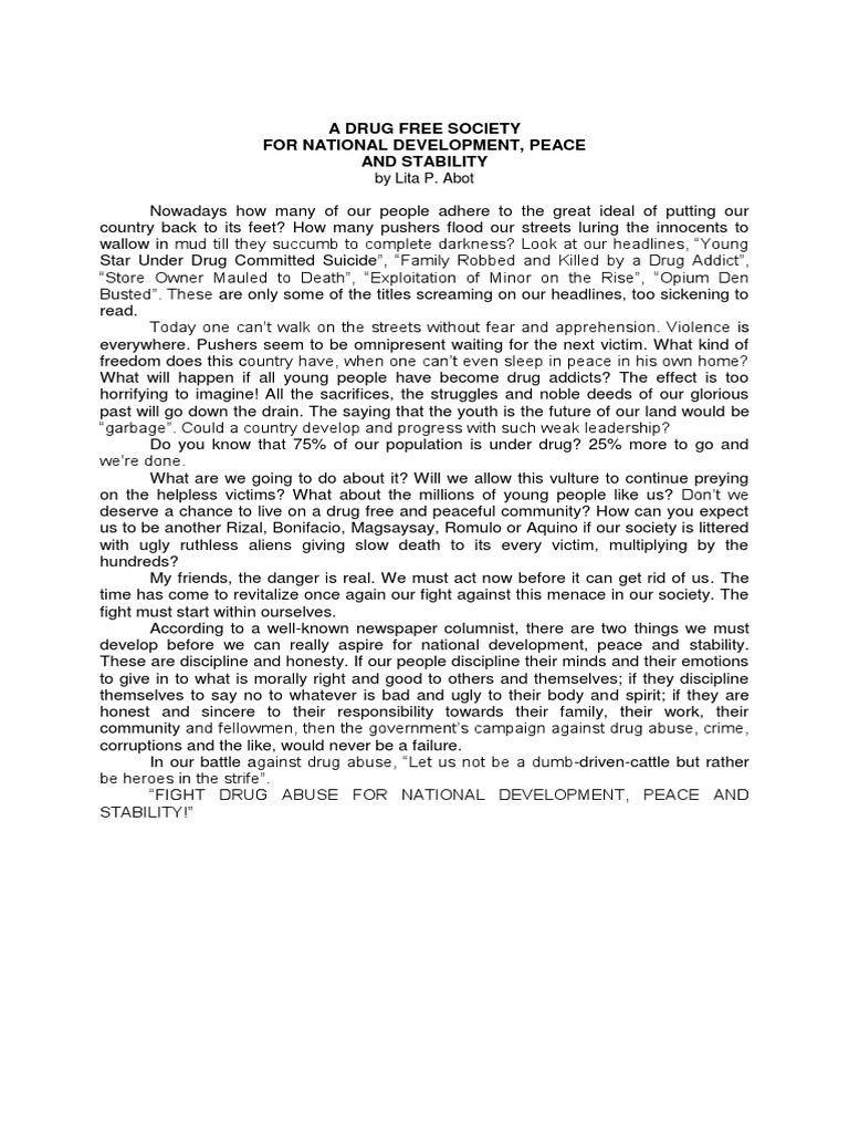 A Drug Free Society For National Development, Peace and Stability | PDF ...