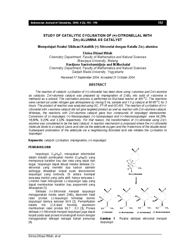 Study of Catalytic Cyclisation of (+) - Citronellal With ZN | PDF ...