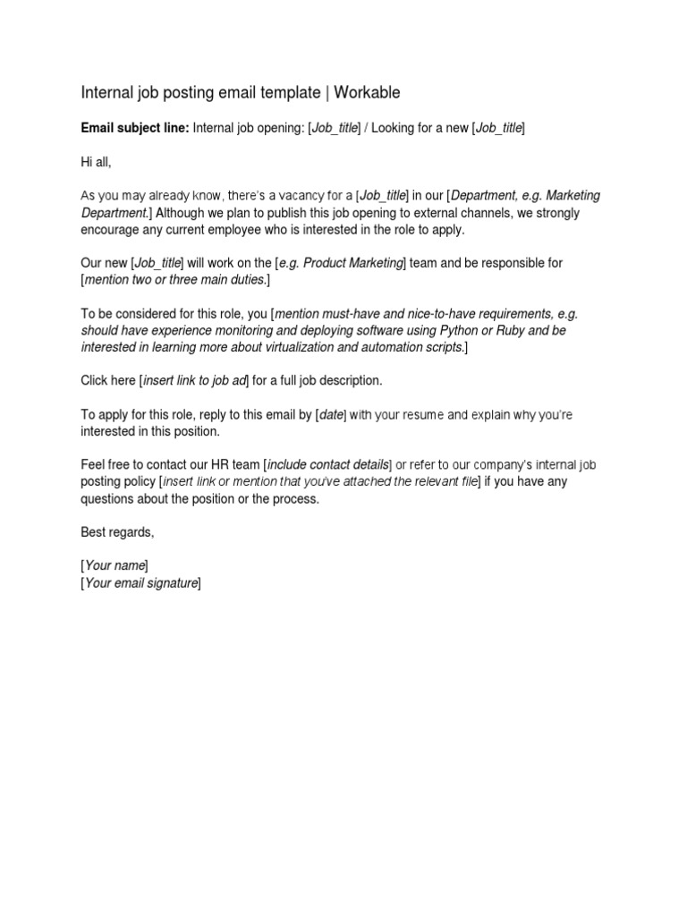 Internal Job Posting Email Template | PDF