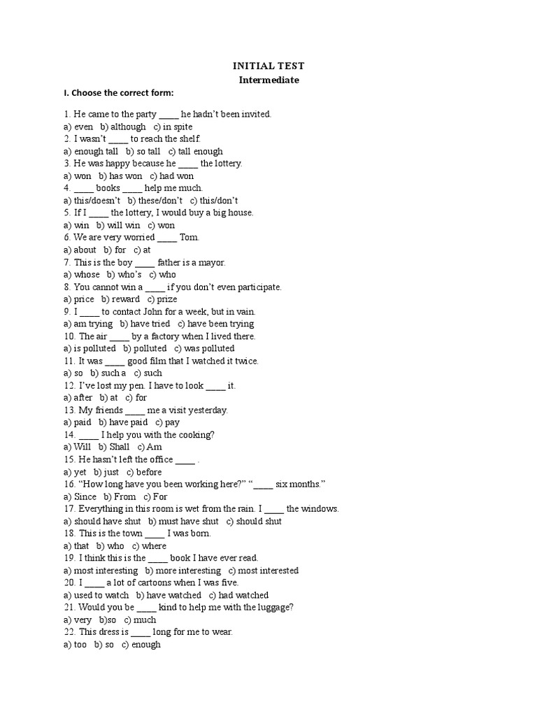 Initial Test Intermediate (B1) | PDF