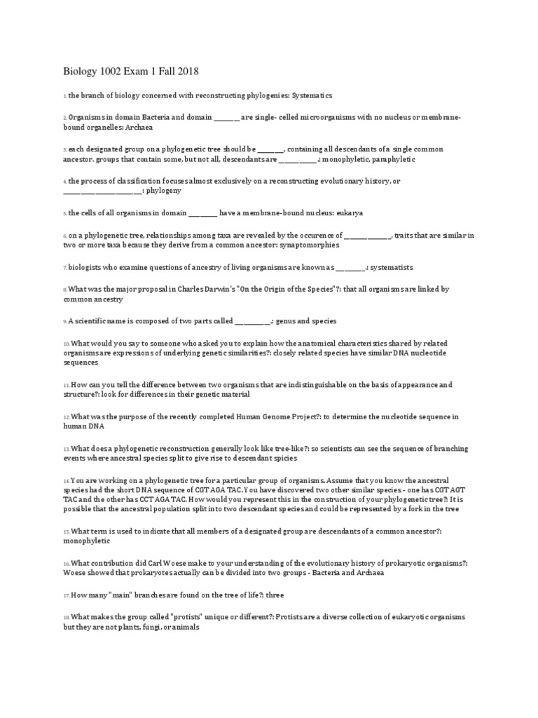 Biology 1002 Exam 1 Fall 2018 | PDF | Fungus | Bacteria