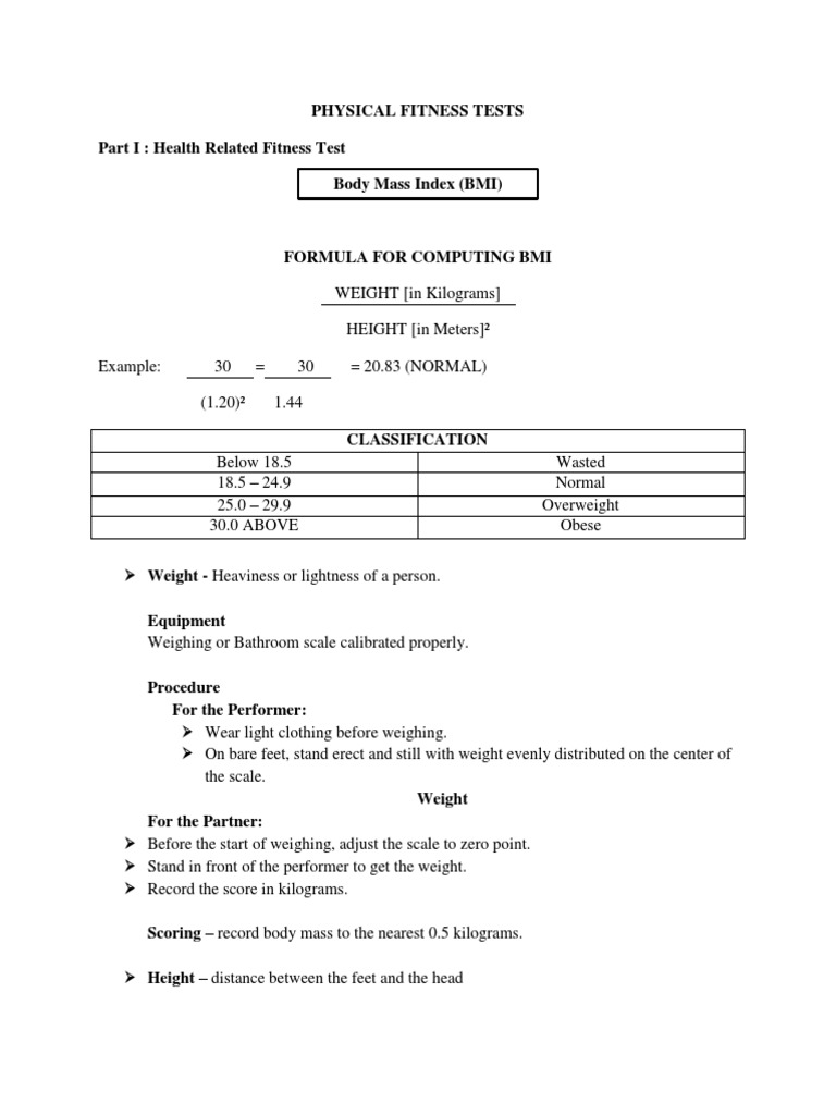 BMI and Physical Fitness Testing Guide | PDF | Body Mass Index | Weight