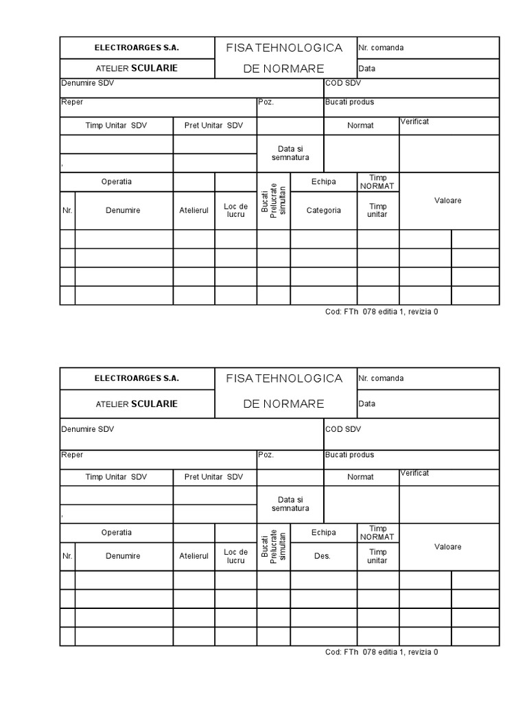 Fisa Tehnologica de Normare: Scularie | PDF