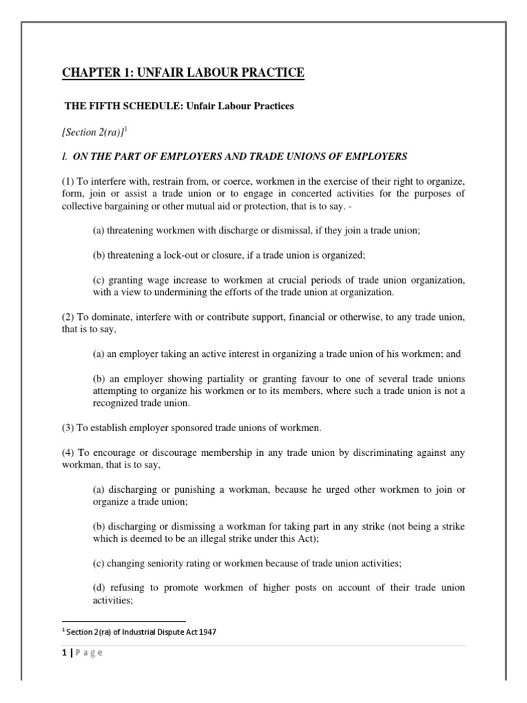 Chapter 1: Unfair Labour Practice | PDF | Labour Law | Trade Union