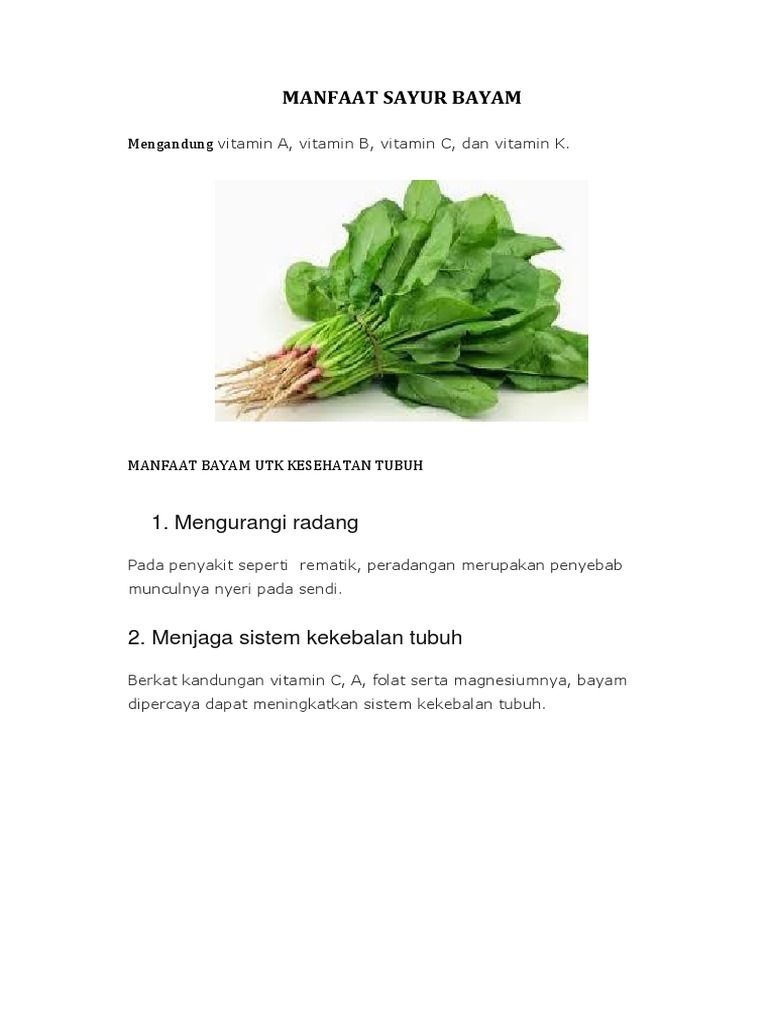 MANFAAT Bayam | PDF | Kesehatan Holistik | Gaya Hidup