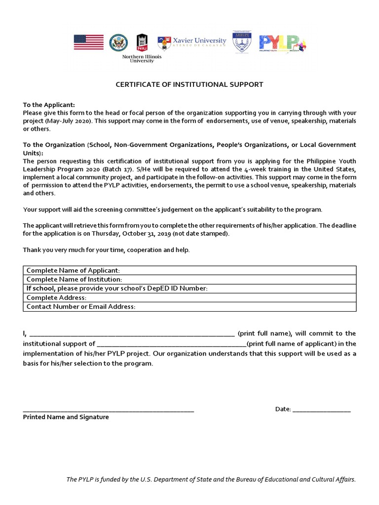 Certificate of Institutional Support | PDF