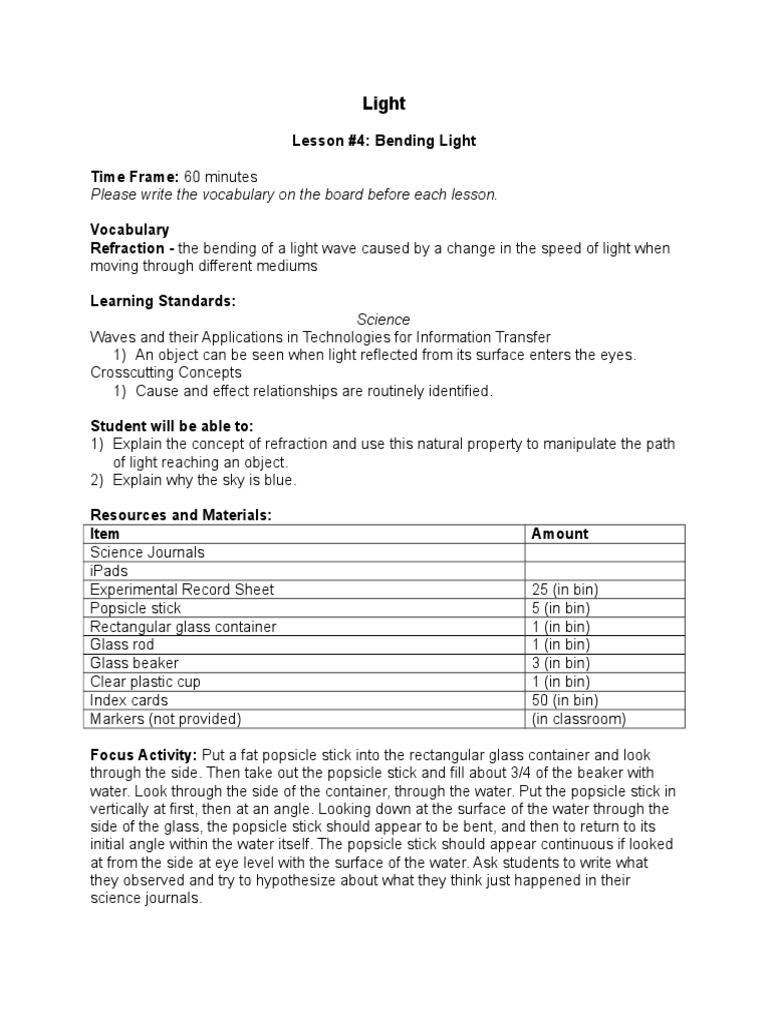 Light Lesson 4 Full | PDF | Sunset | Refraction