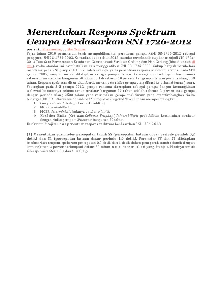 Respons Spektrum Gempa SNI 1726-2012 | PDF