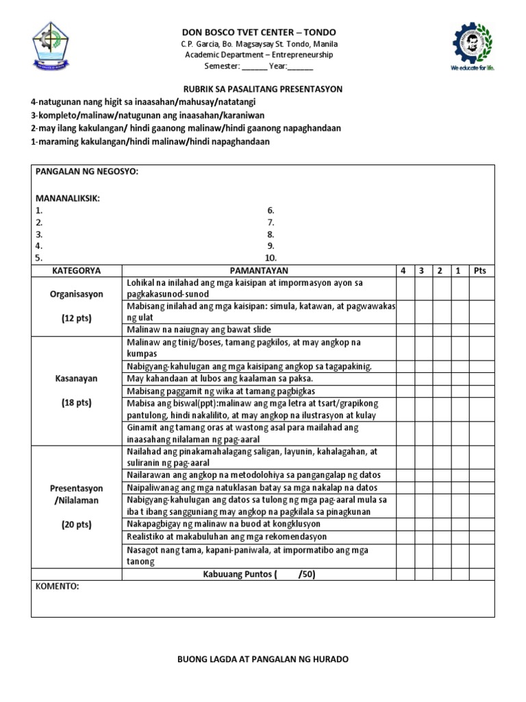 Rubriks Tagalog | PDF