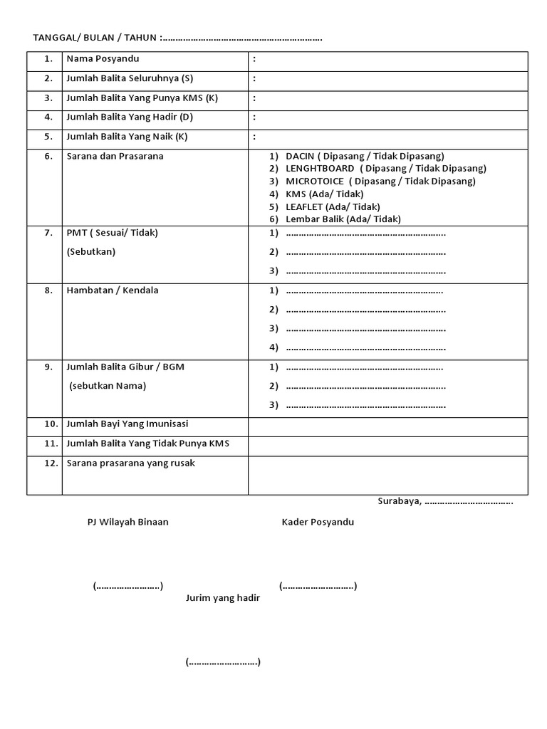 Form Supervisi Posyandu Balita | PDF
