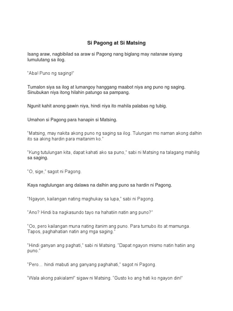 Si Pagong at Si Matsing | PDF
