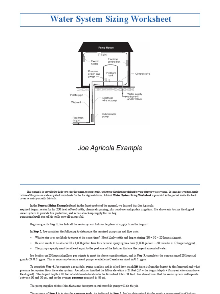 Water System Sizing Worksheet: Joe Agricola Example | PDF | Water ...