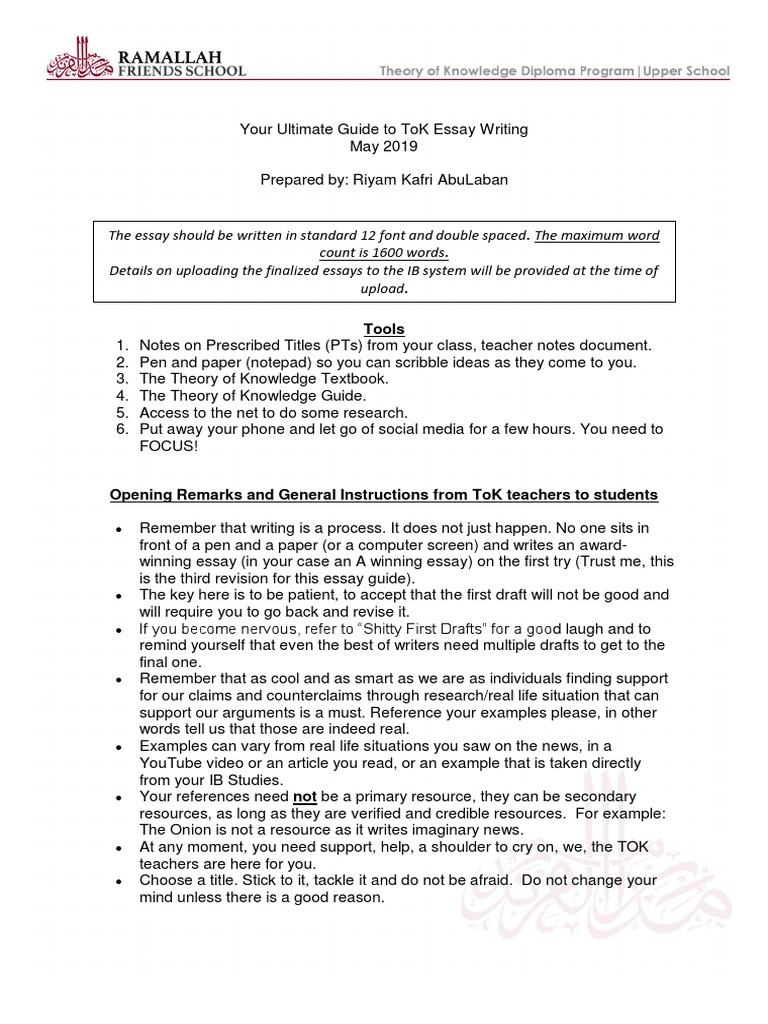 Your Ultimate Guide To ToK Essay Writing Guide May 2019 | PDF ...