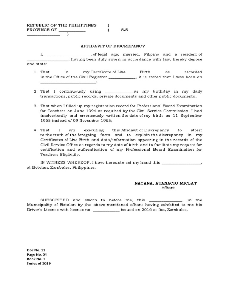 Affidavit of Discrepancy