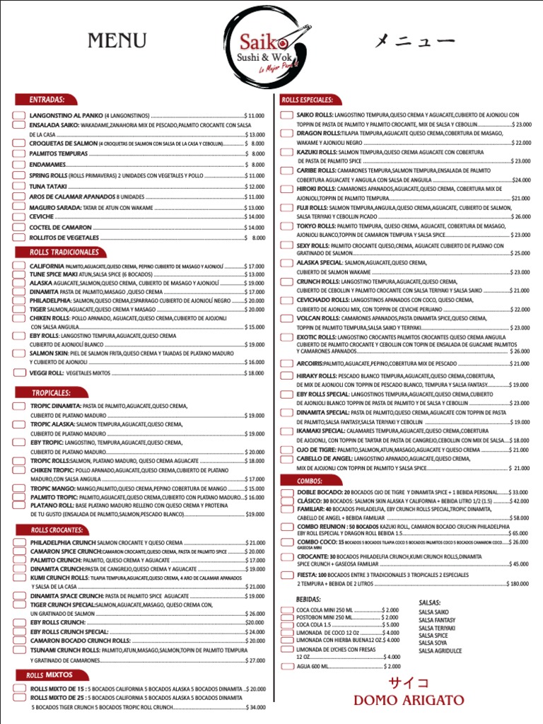 Menu Digital Saiko 2019 | PDF | Cocina de las Americas | Alimentos